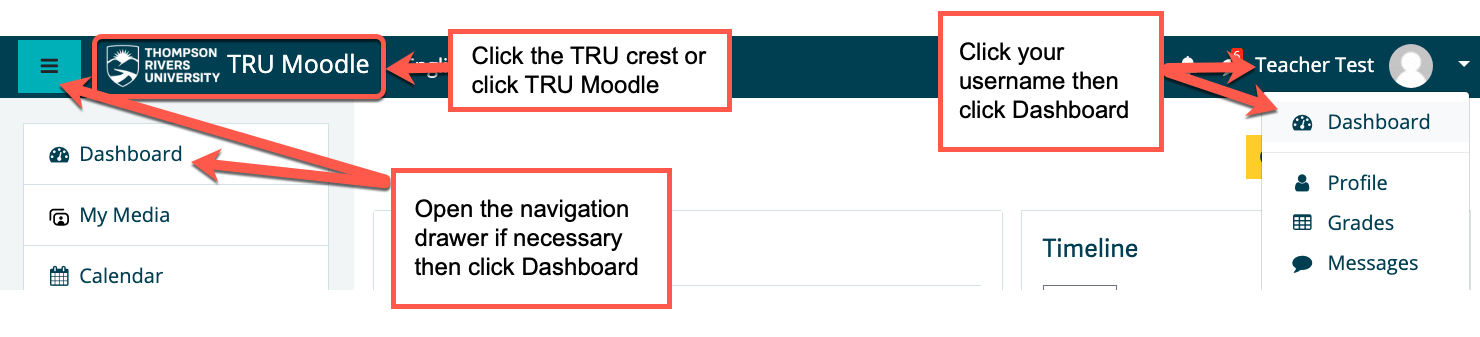 Moodle Dashboard – Moodle Orientation