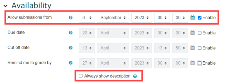 Assignment Settings – Moodle Orientation