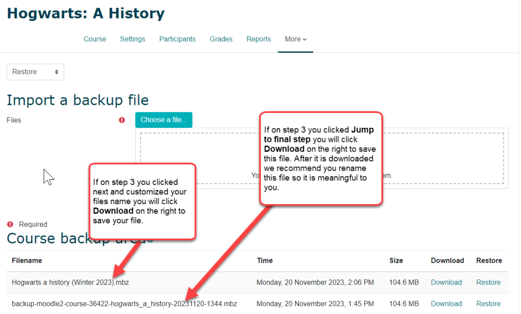Backup Your Course – Moodle Orientation